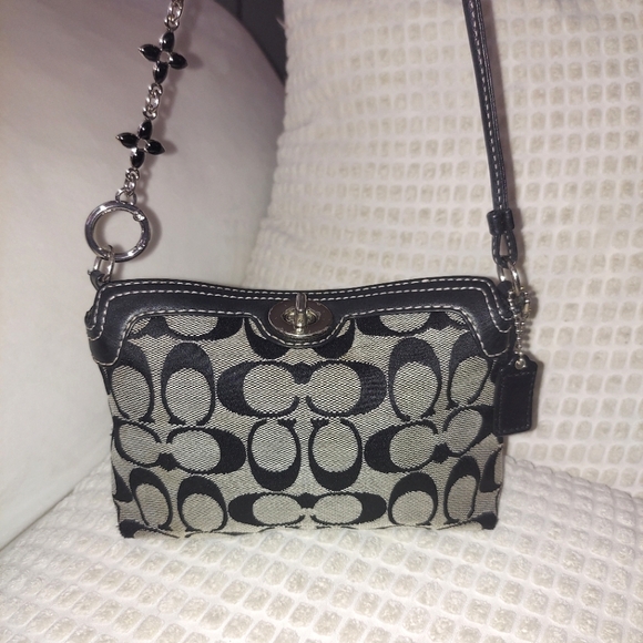 Coach | Bags | Coach Signature Canvas And Leather Black Mini Bag With ...